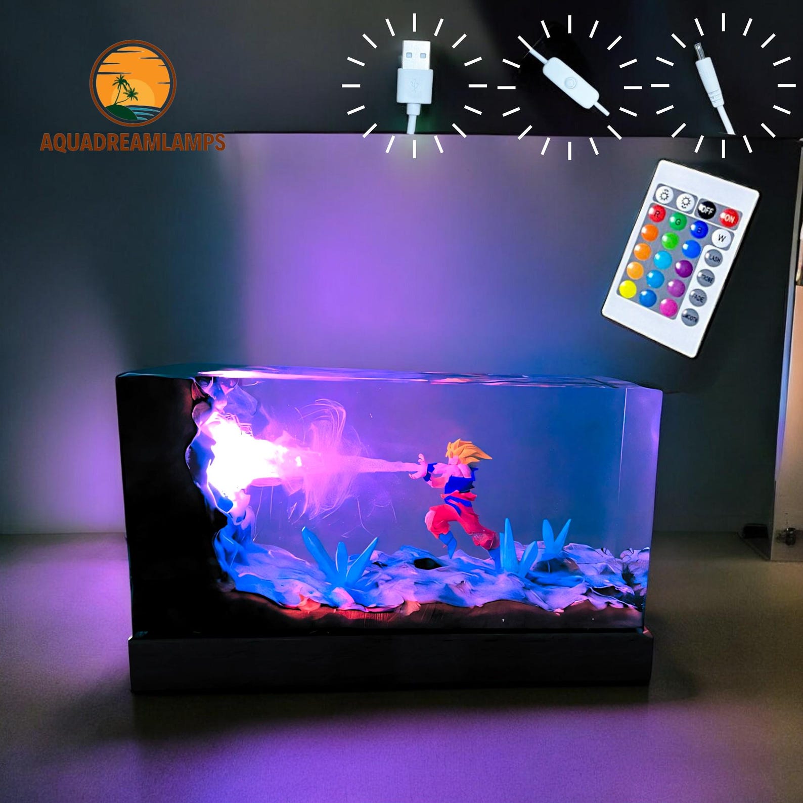 Dragon Ball Goku Diorama Resin Lamp, Handmade Anime Epoxy Wood Lamp ...