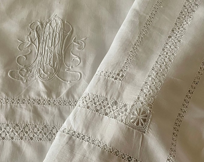 Antique Linen Queen Sheet, Marriage Sheet, Amazing Monogram, Heirloom ...