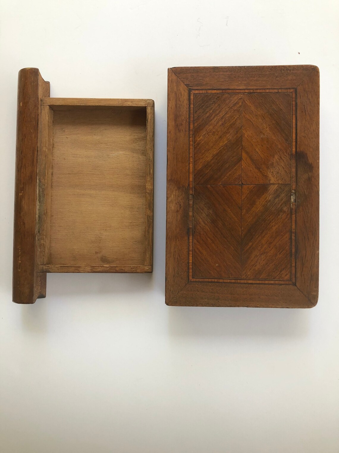 Antique Wooden Book Secret Box Inlaid Patterns Age Worn - Etsy