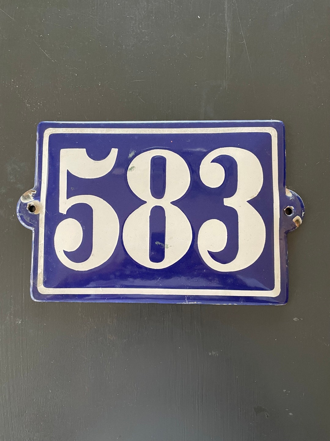 French Enameled Sign Street House Address, 583 French Blue and White ...