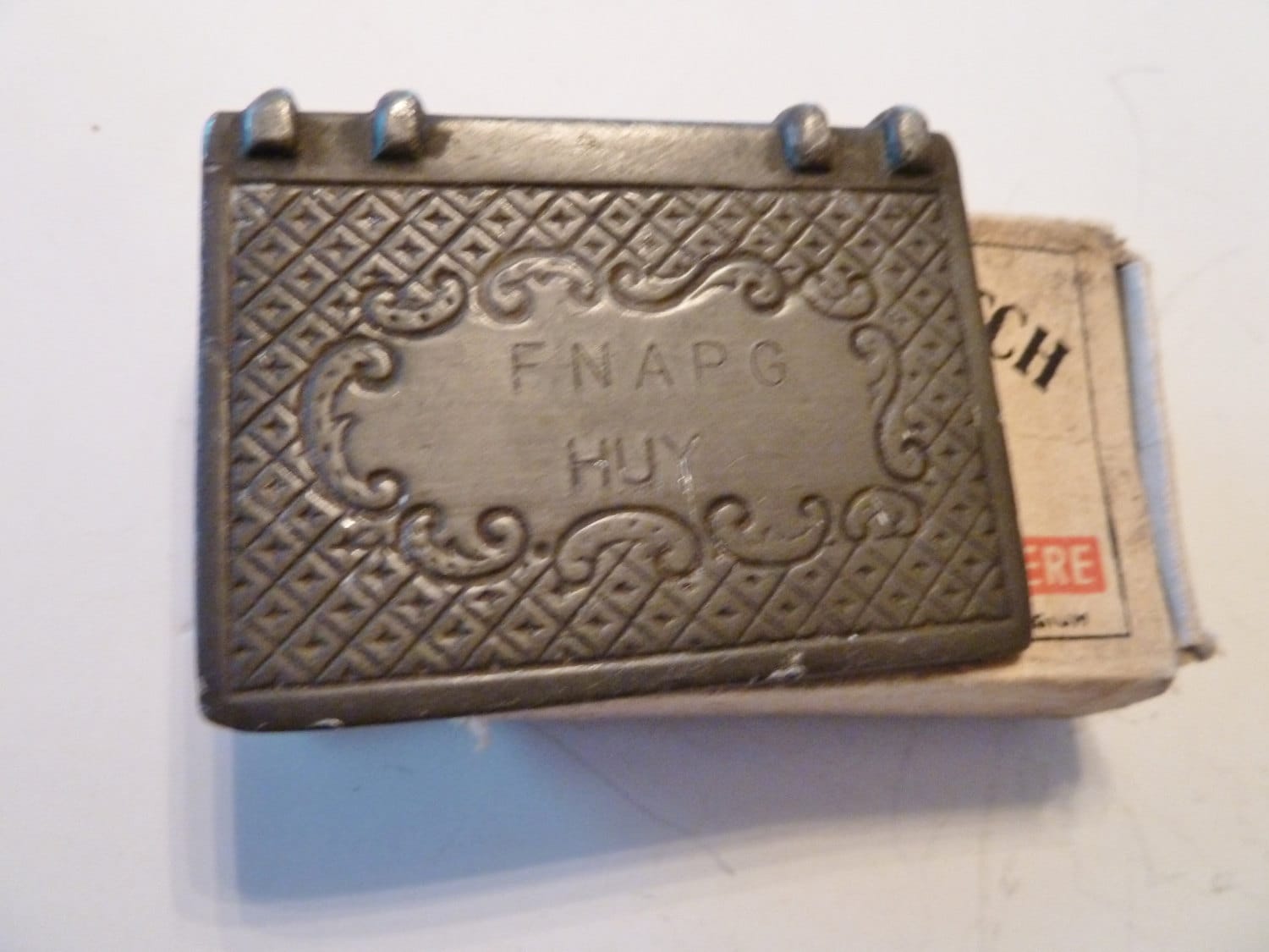 Tobacciana Vintage Pewter Matchbox Case Metal Book Cover Arts and ...
