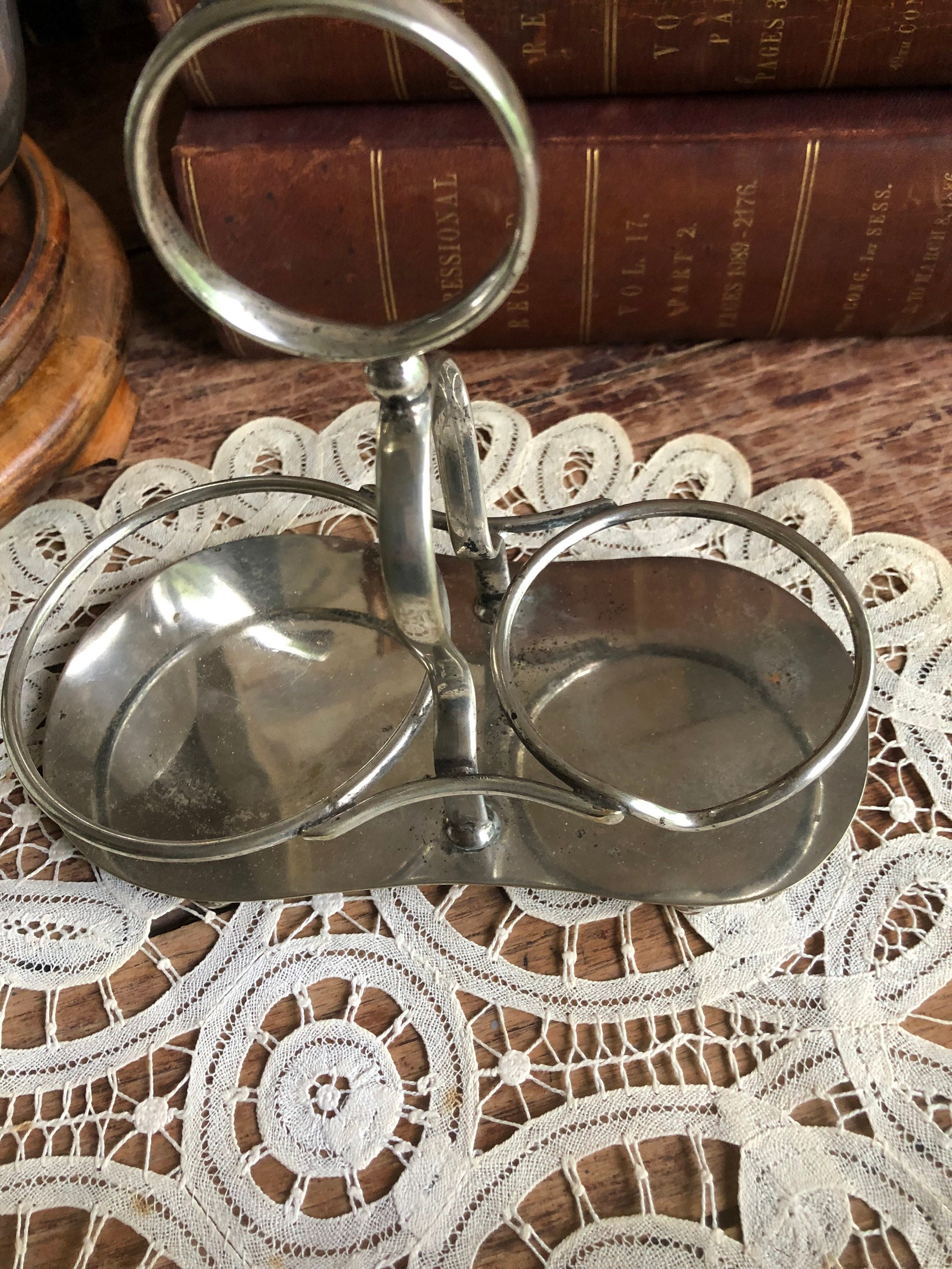 1900 Silver Condiment Caddy. Sheffield England, Silver Holder and Tongs ...