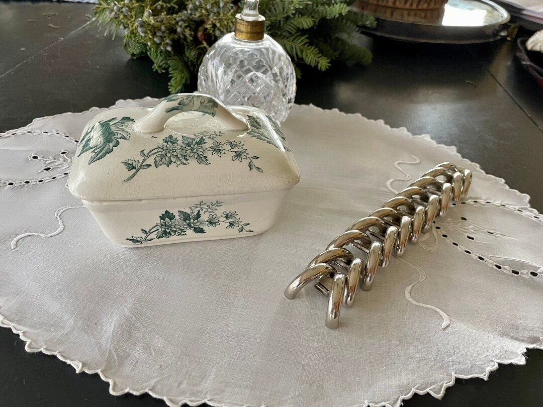 Aesthetic Era Boudoir Box, Botanical Green Transferware Covered Dish - Etsy