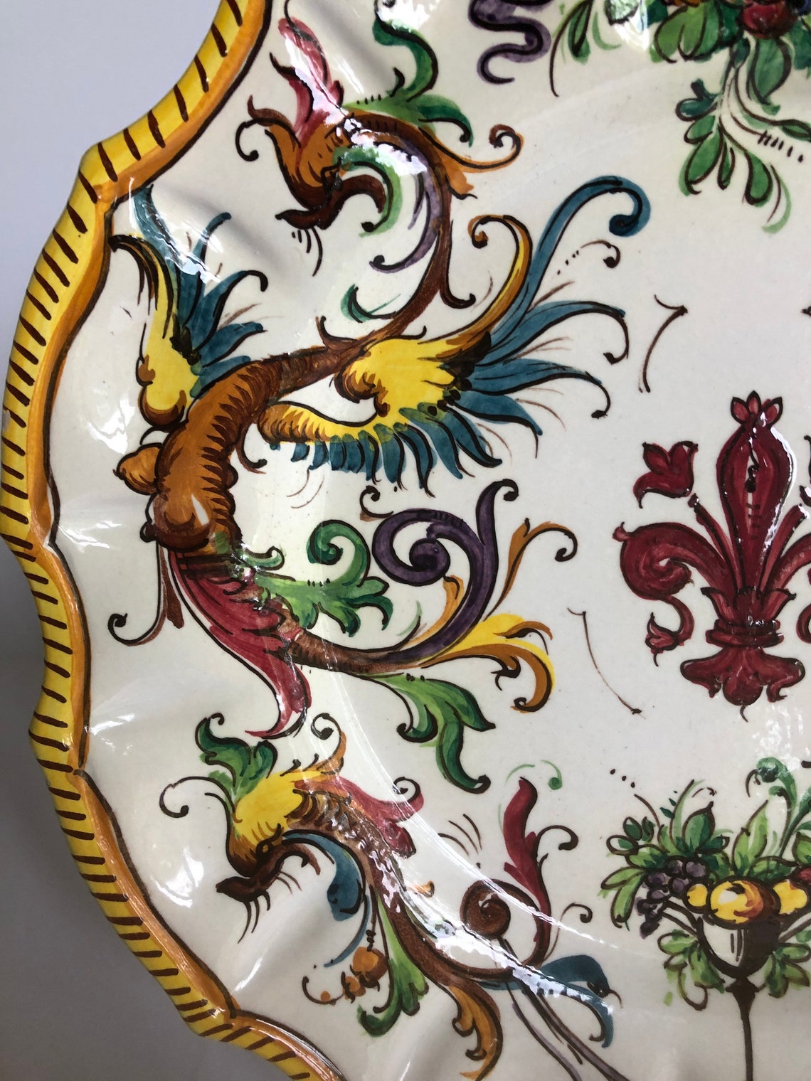 Italian Faience Plate Vibrant Hand Painting Fleur De Lis - Etsy