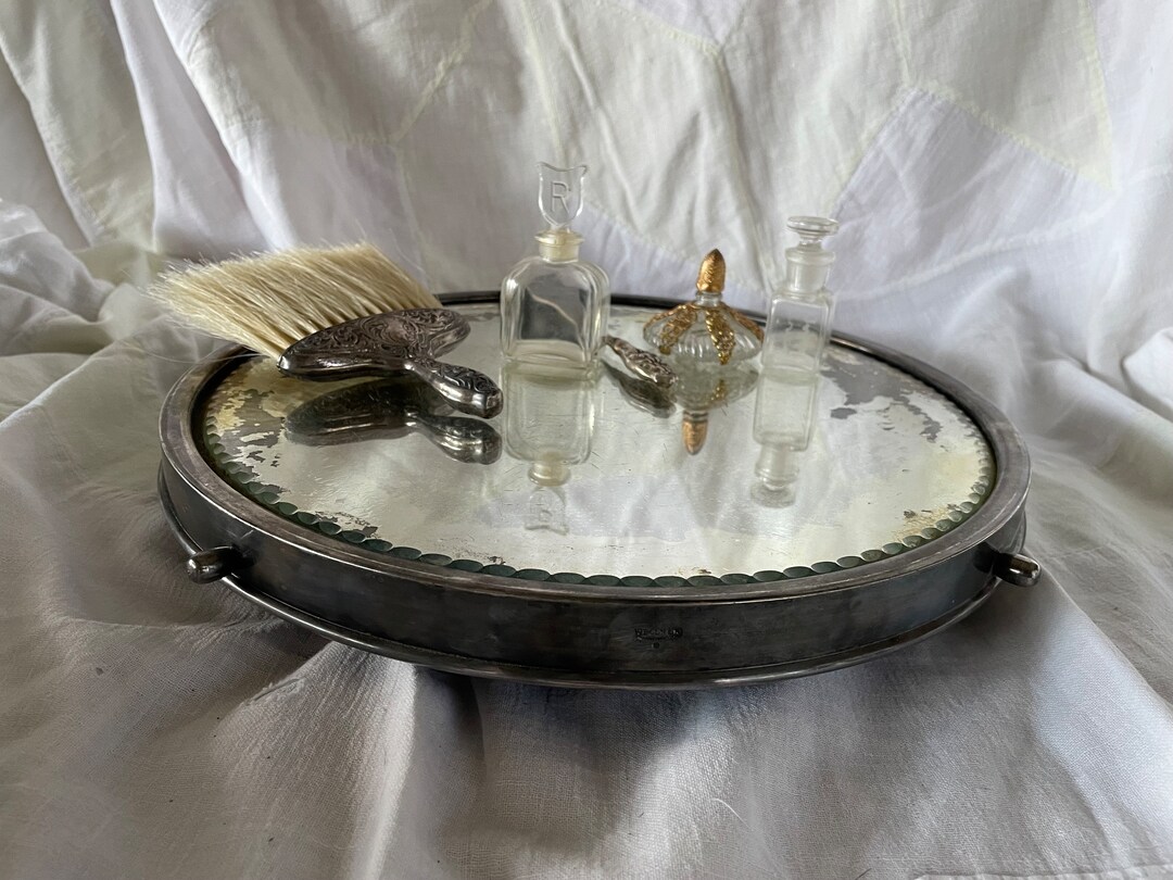 Antique Mirror on Vintage Lazy Susan, Unique Mirrored Plateau Wellner ...