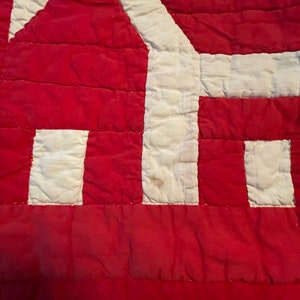 Hand Quilted School House Quilt, Vintage Red and White, Farmhouse Cabin ...