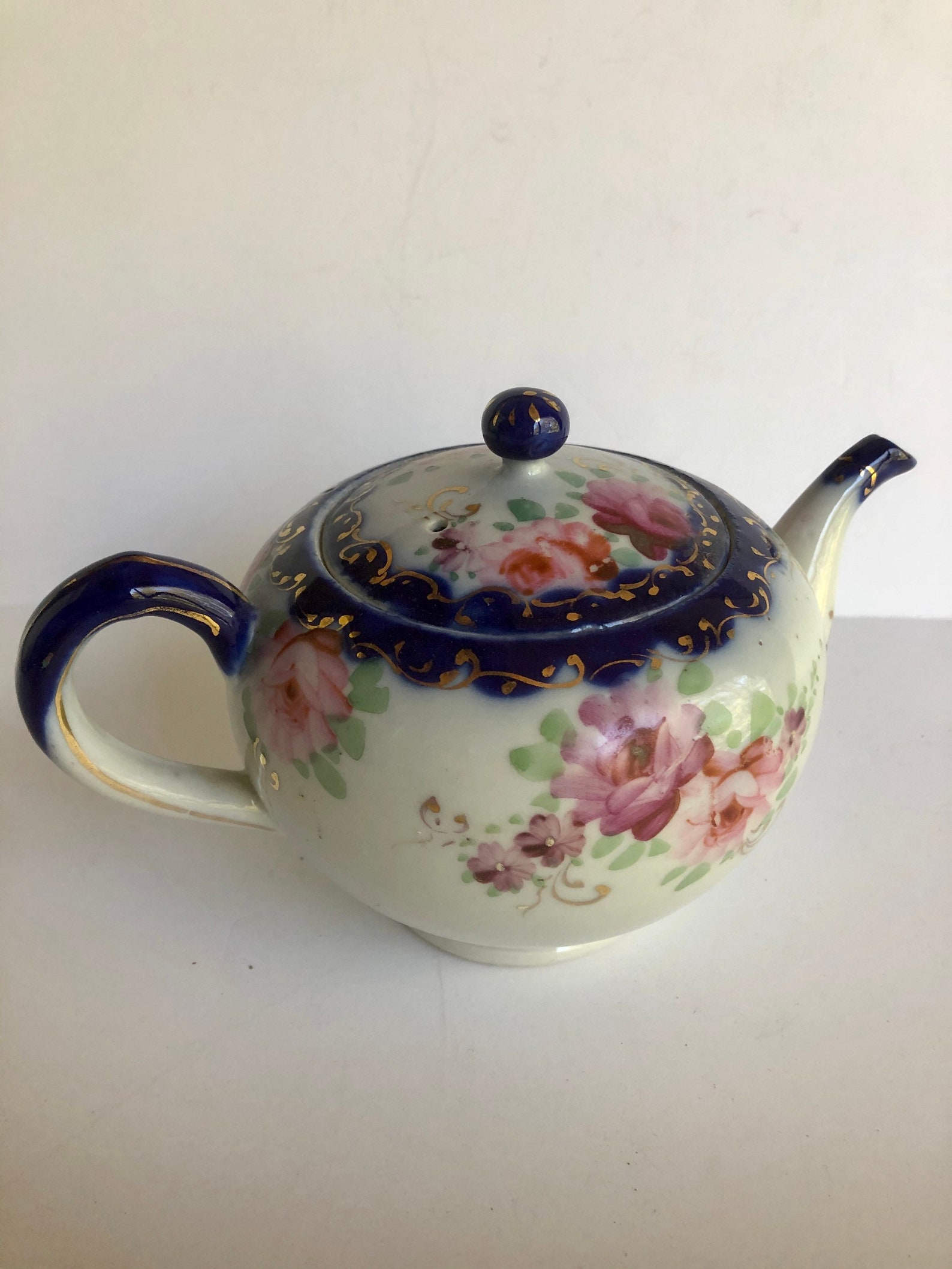 1800's Nippon Tea Set, Teapot Sugar Creamer, Hand Painted Flow Blue ...