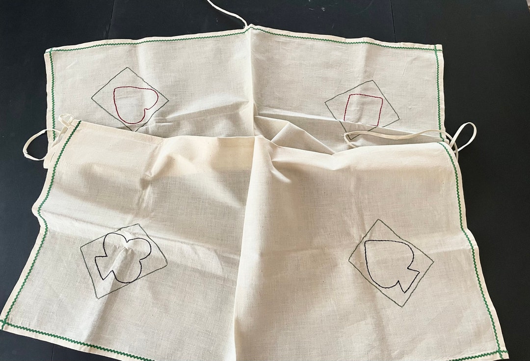 Mid Century Bridge Cloth, Hand Embroidered, Multiple Ties on to Secure ...