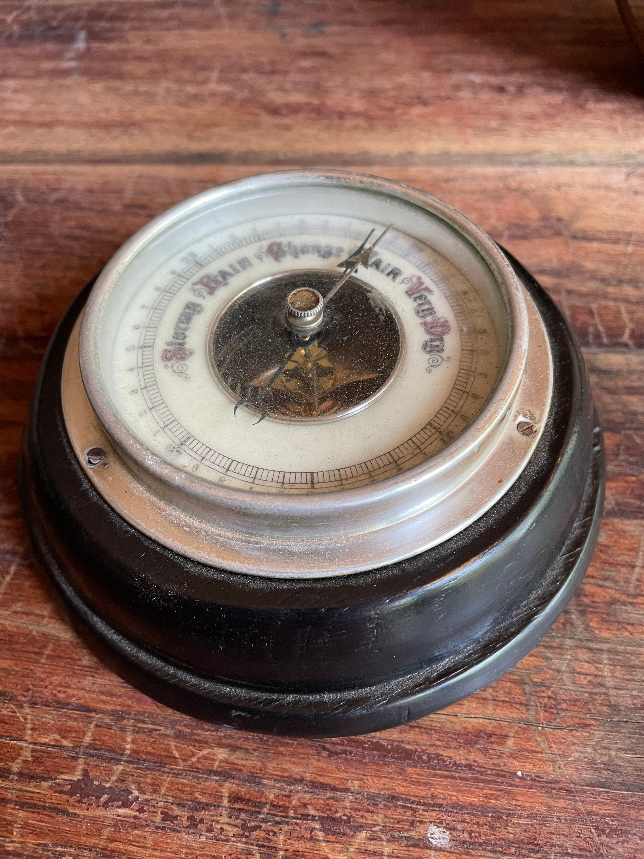Classic English Wall Barometer, Porcelain Face, Brass Workings Visible ...
