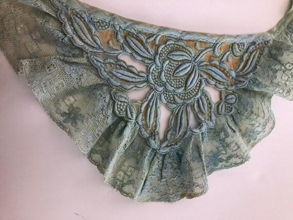 Antique Blue Lace Collar, Victorian Edwardian Apparel… - Gem