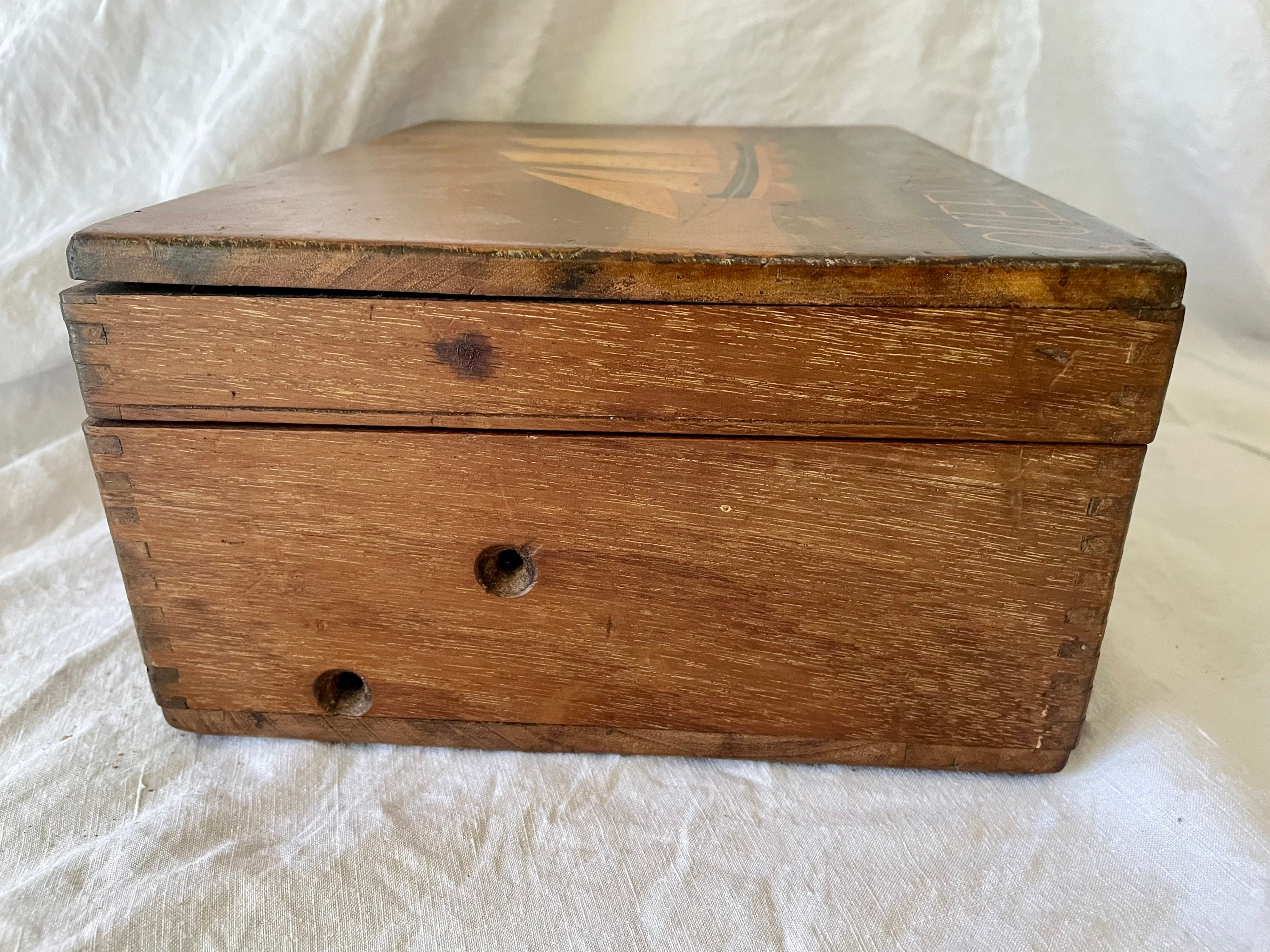 Vintage British Artist Box Folk Art Painted Tall Ship - Etsy