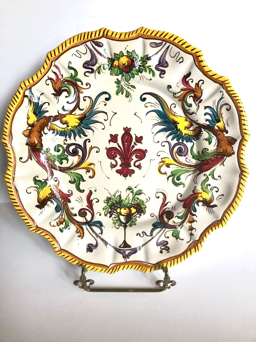 Italian Faience Plate Vibrant Hand Painting, Fleur De Lis - Etsy