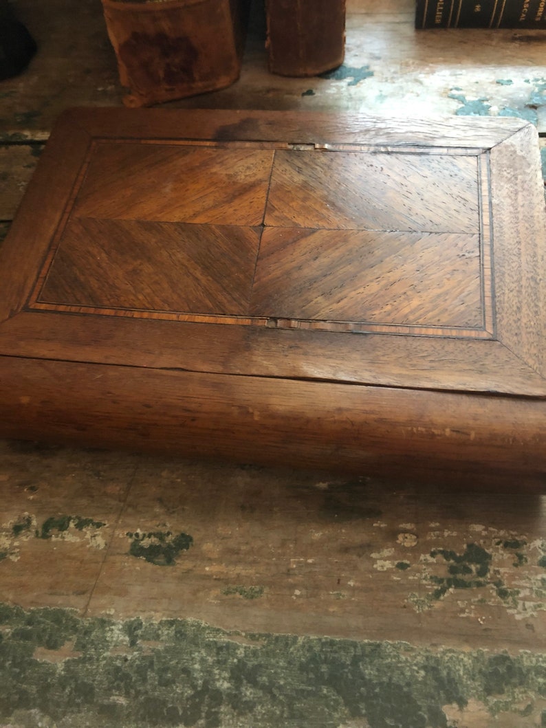 Antique Wooden Book Secret Box Inlaid Patterns Age Worn - Etsy