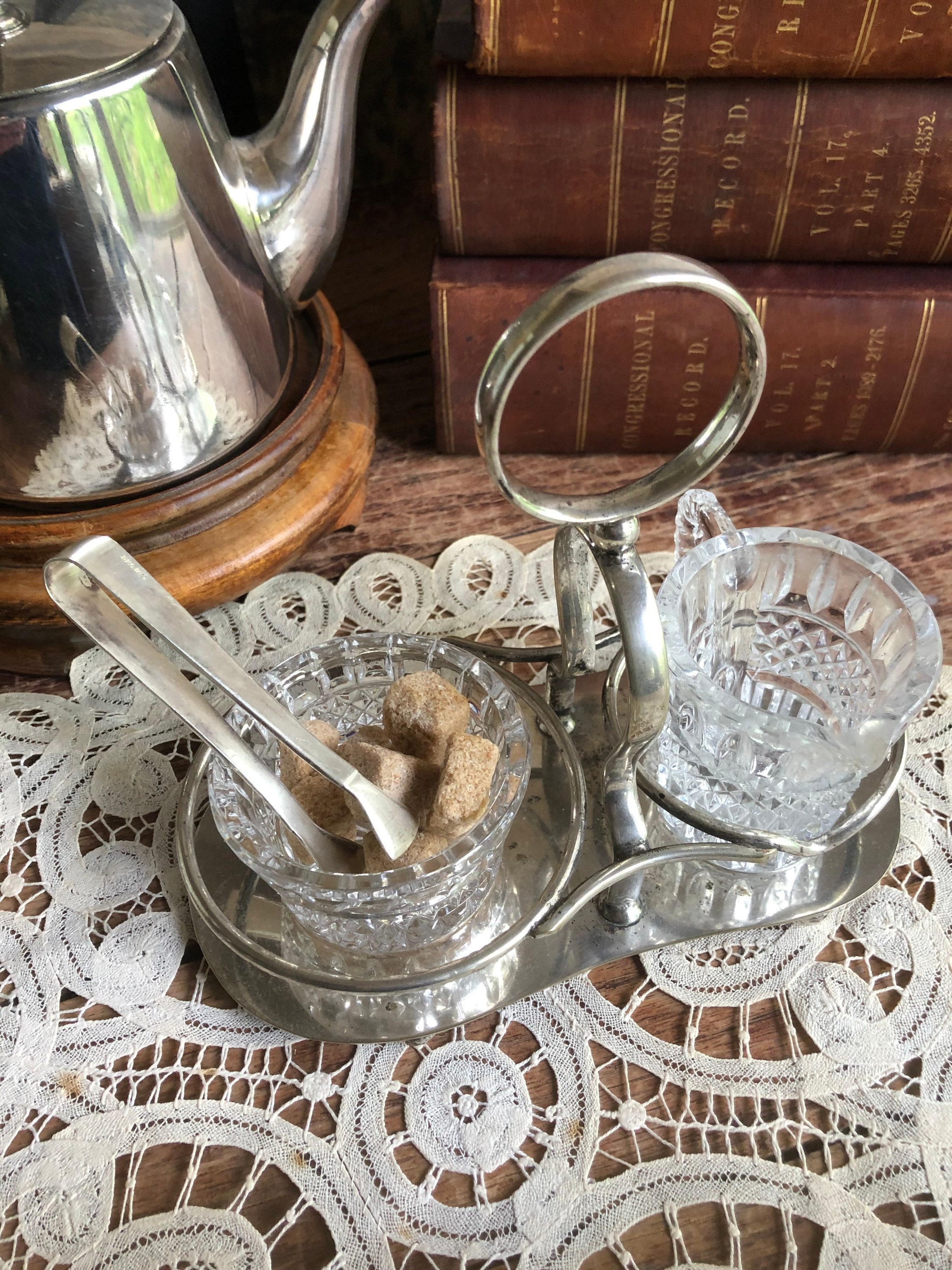 1900 Silver Condiment Caddy. Sheffield England, Silver Holder and Tongs ...