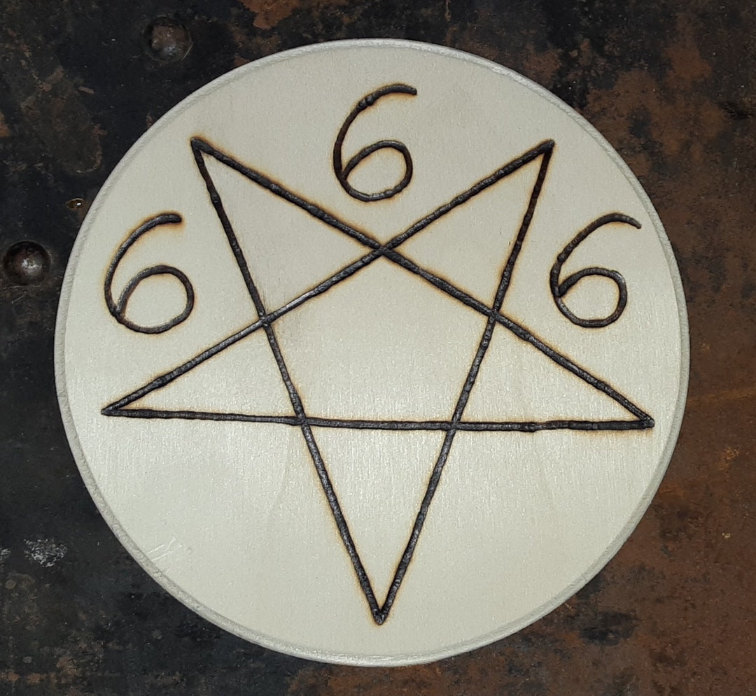 Pentagram 666 Wooden Altar Tile 7:choose Color at Checkout, Pyrography ...