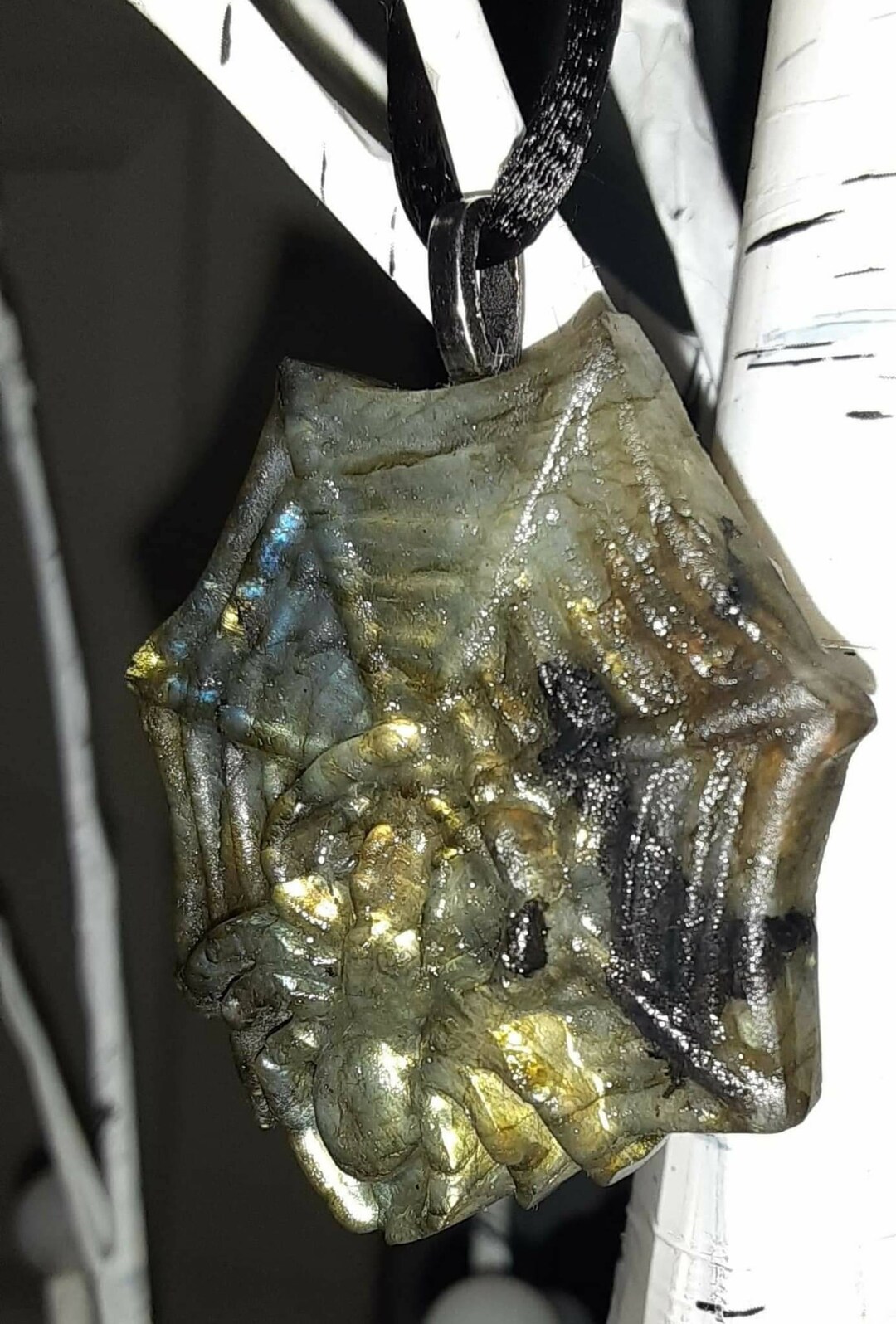 Carved Labradorite Spider and Web - Etsy