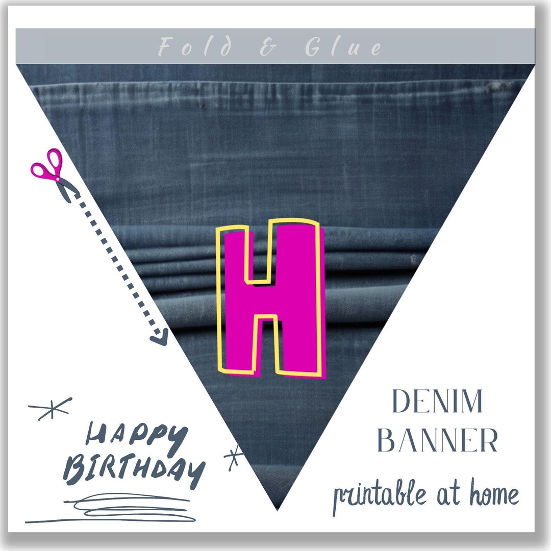Printable Denim Birthday Banner – Rustic Theme Mixed Denim Bday Flags ...