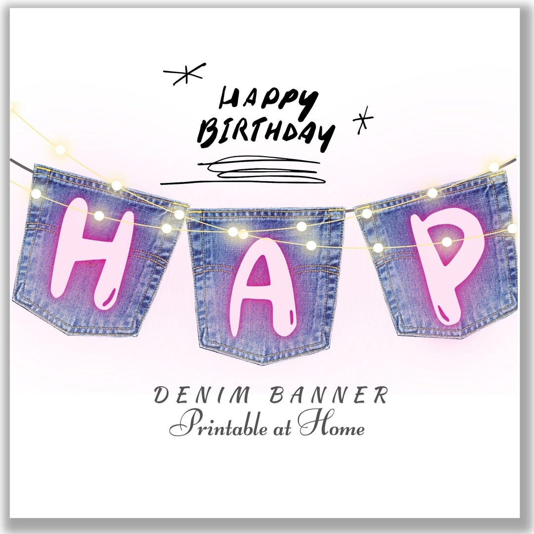 Printable Denim Birthday Banner – Blue Jean Pocket Theme – Instant ...