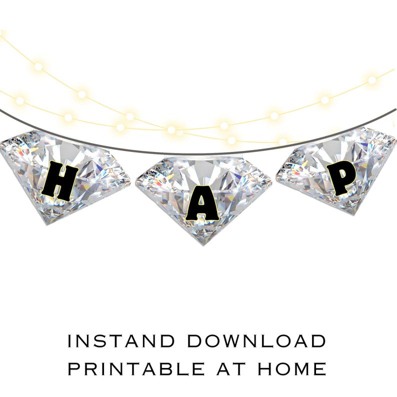 Printable Diamond Birthday Banner | Elegant Party Decor | Instant ...
