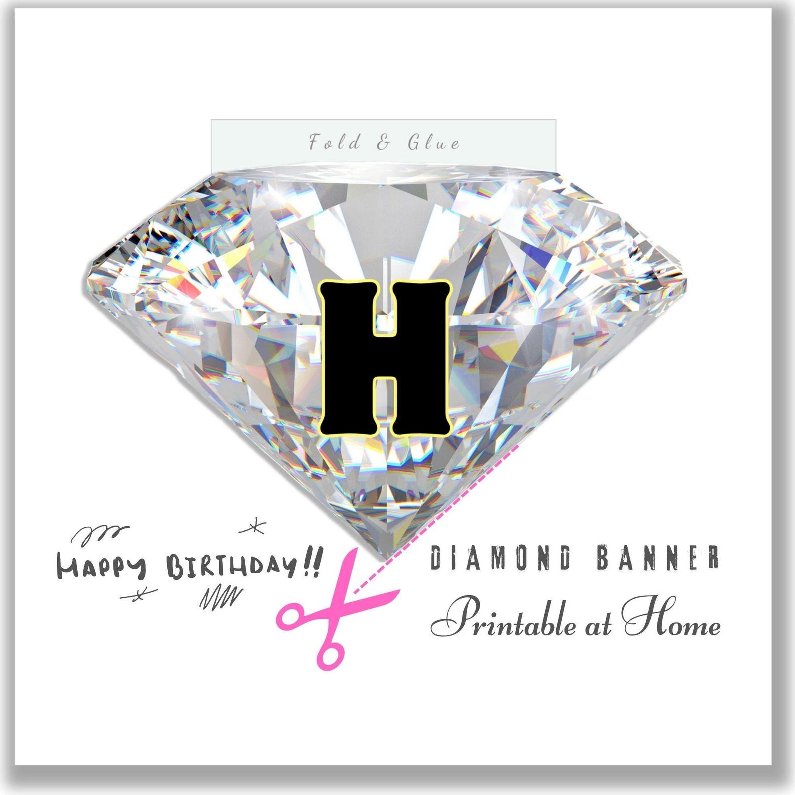 Printable Diamond Birthday Banner | Elegant Party Decor | Instant ...