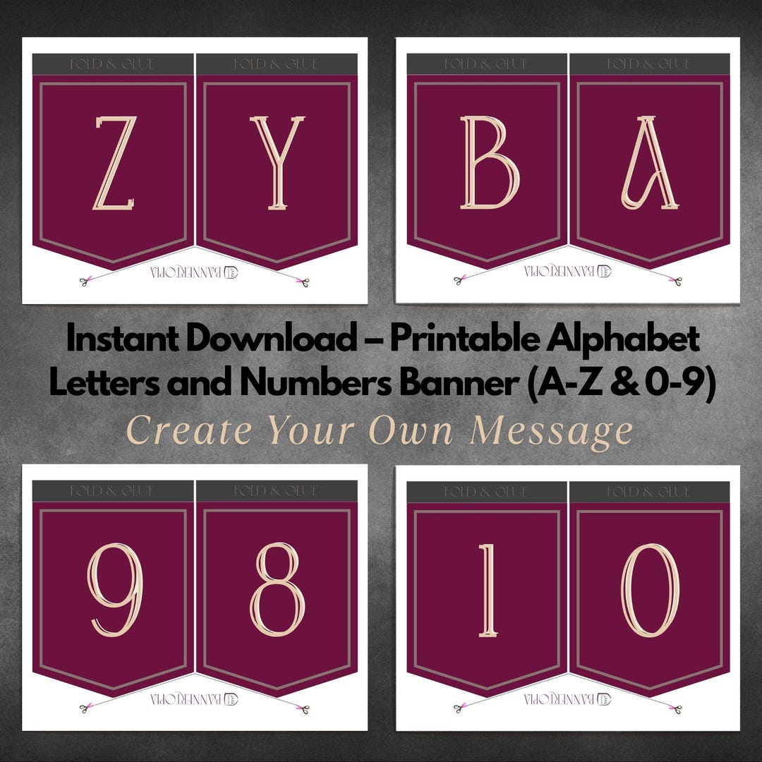 Printable Burgundy Banner Letters & Numbers: DIY Party Garland (digital ...