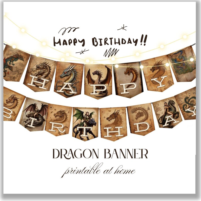Printable Dragon Birthday Banner for Goth Teens | Fantasy Party ...