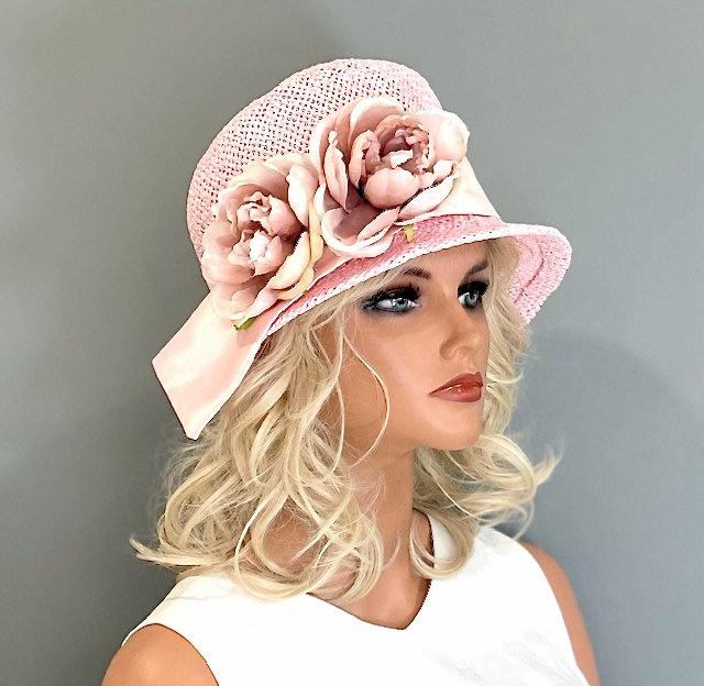 Pink Boho Hat, Ladies Pink Hat, Women's Formal Pink Hat, Pink Cloche Hat