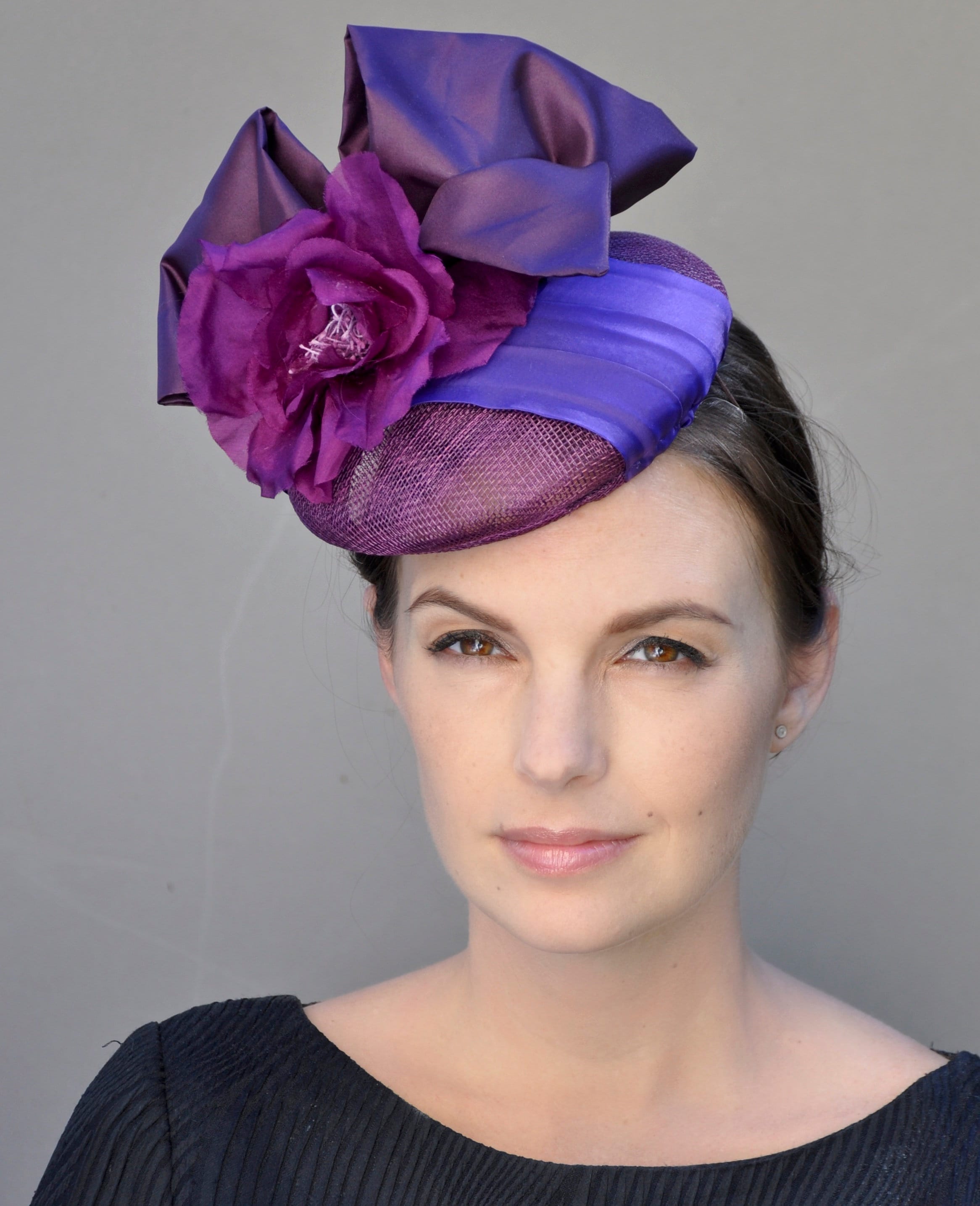 Purple Fascinator Hat, Percher, Cocktail Hat, Pillbox Hat, Fascinator ...