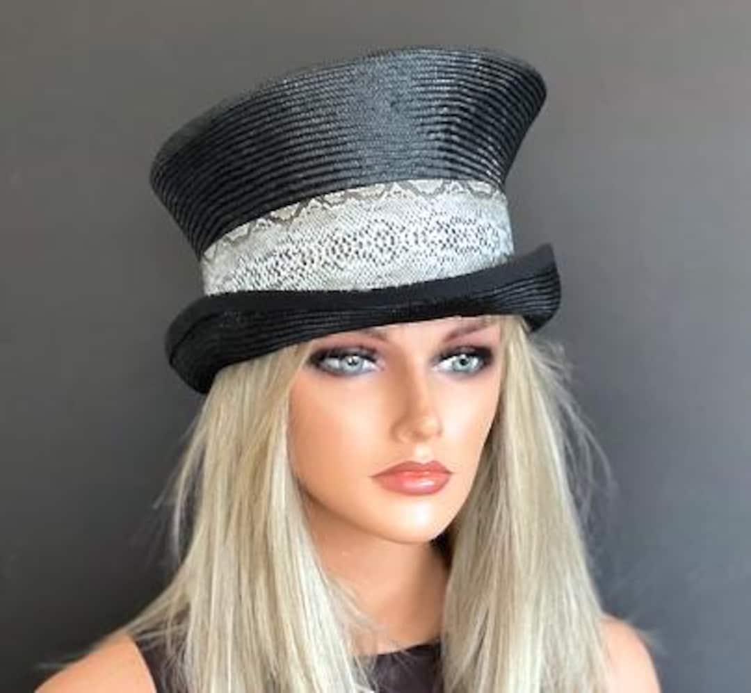 Women's Black Top Hat, Formal Black Straw Hat, Wedding Guest Hat ...