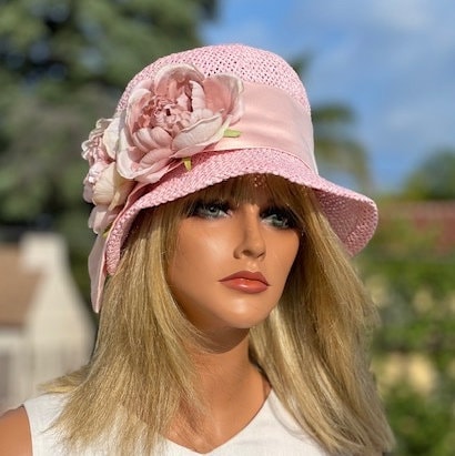 Pink Boho Hat, Ladies Pink Hat, Women's Formal Pink Hat, Pink Cloche Hat