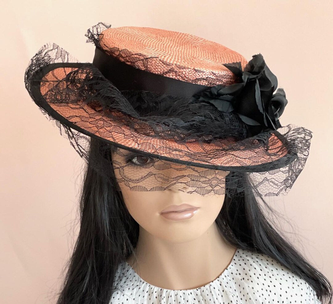 Wedding Hat, Coral Boater Hat, Royal Ascot Boater Hat, Vintage ...