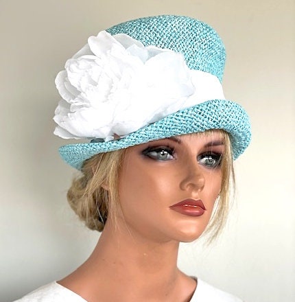 Wedding Hat, Women's Formal Blue and White Hat, Tea Party Hat, Tiffany ...
