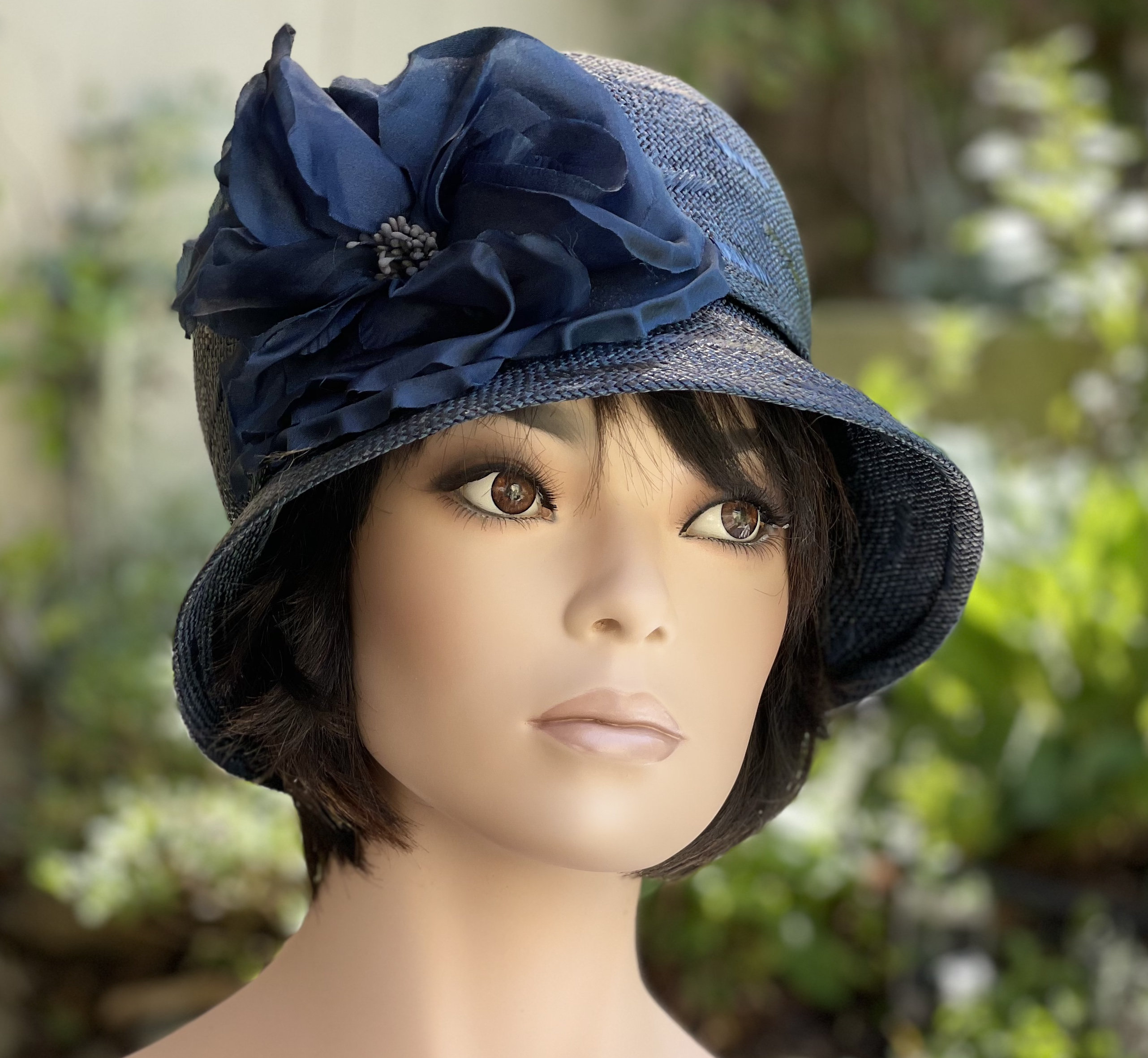 Women's Formal Navy Straw Hat, Navy Cloche, Church Hat, Ladies Navy ...