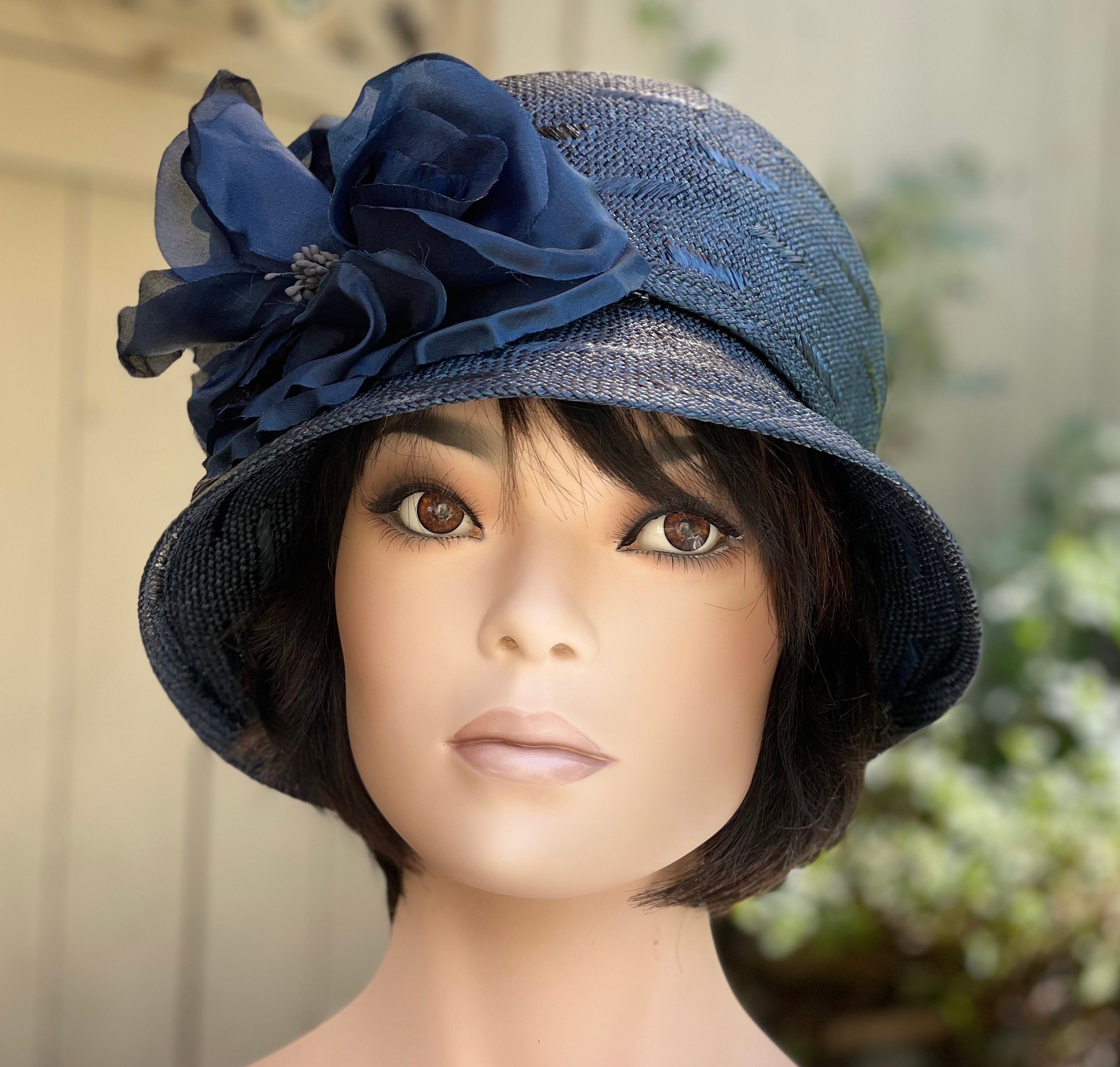 Women's Formal Navy Straw Hat, Navy Cloche, Church Hat, Ladies Navy ...
