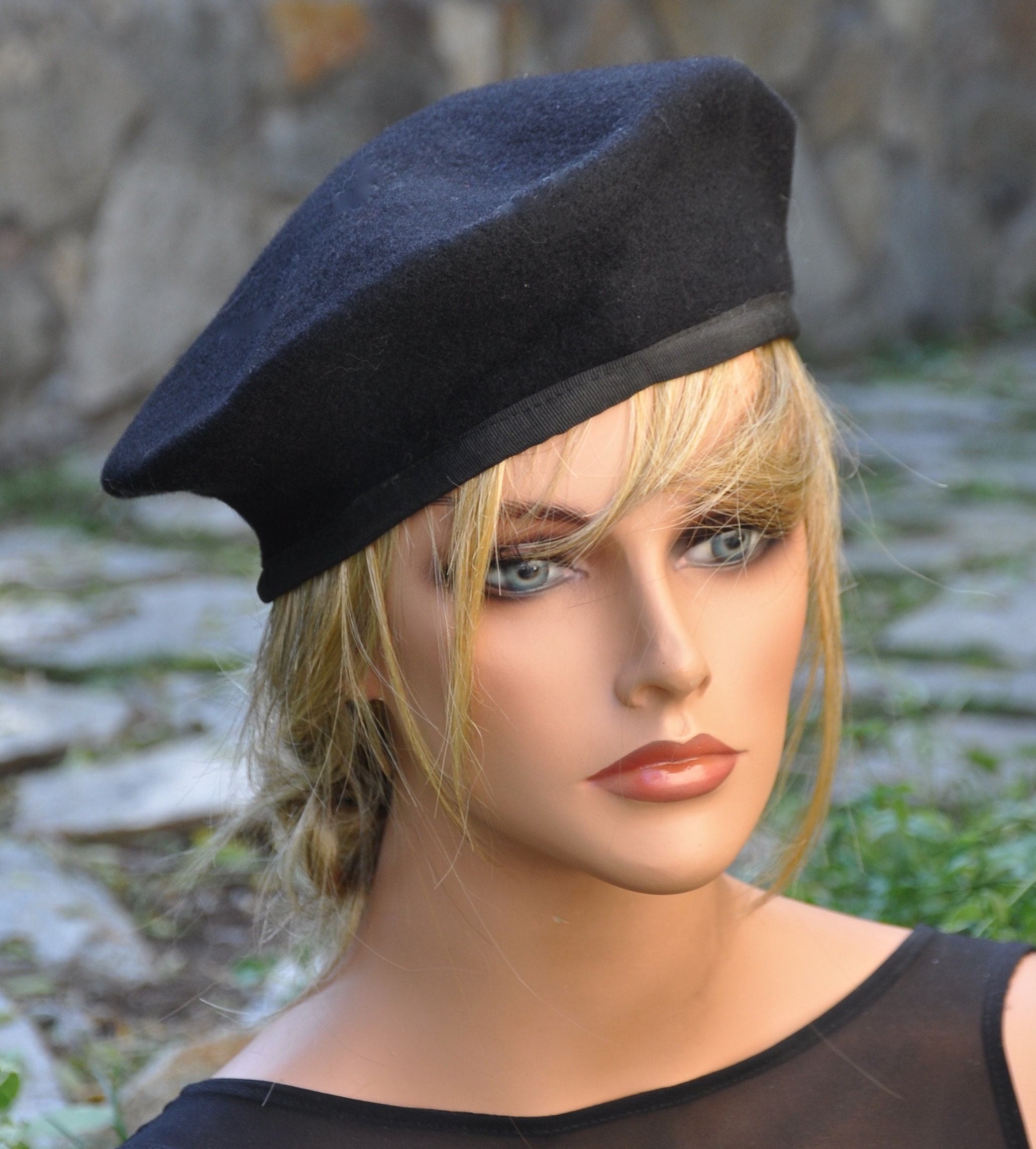 French Beret, Black Beret, Winter Hat, Black Army Beret, Black Military ...