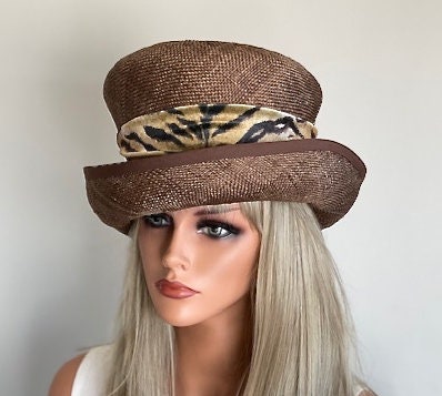 Women's Brown Formal Hat, Brown Gold Church Hat, Women's Tiger Animal ...