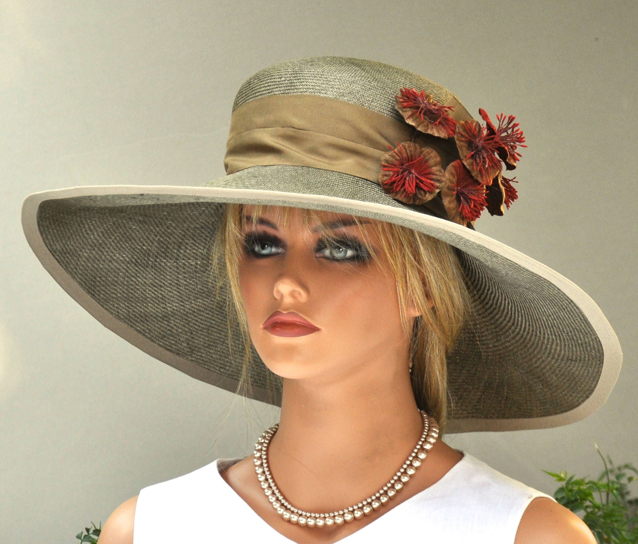 Wedding Hat, Kentucky Derby Hat, Church Hat, Taupe Hat, Mother of Bride ...