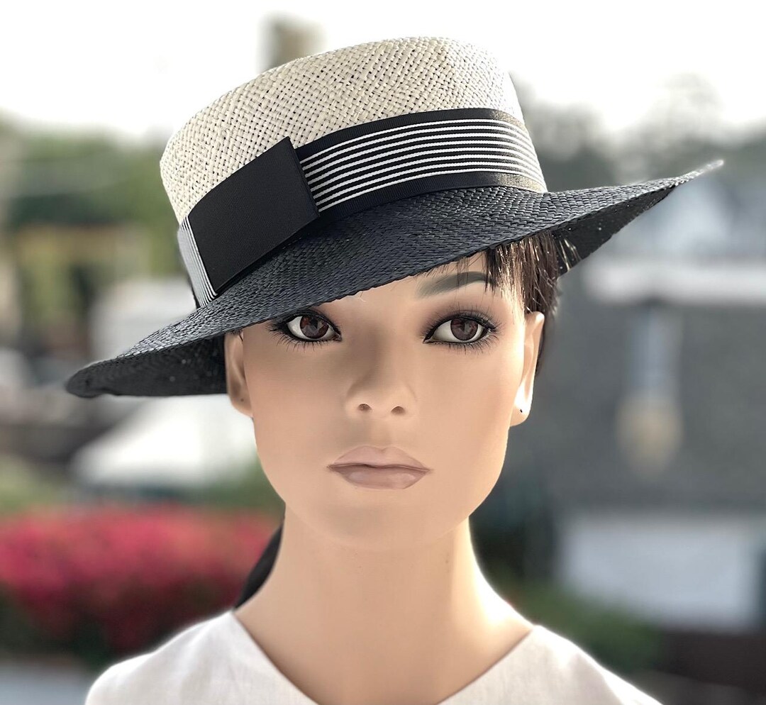 Women's Boater Hat, Black and White Boater Hat, Derby Hat. Wedding Hat, Church Hat, Formal Hat ...