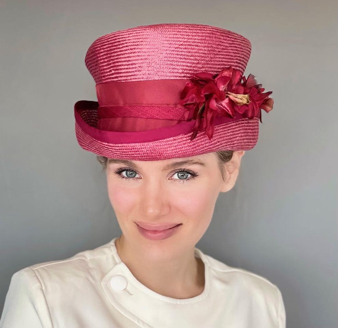 Wedding Hat, Derby Hat, Women's Red Summer Hat, Antique Rose Top Hat ...