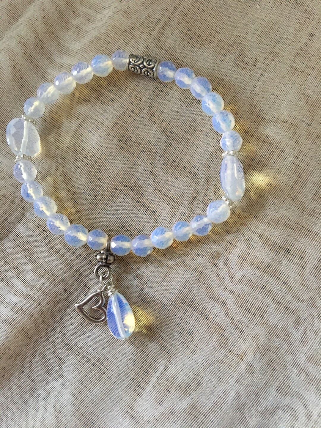 Moonstone Opalescent Sterling Heart Stretch Bracelet - Etsy