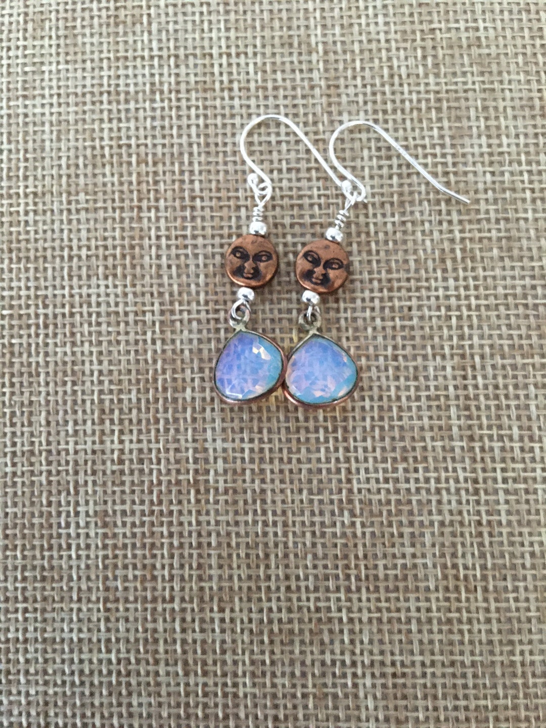 Moonstone Opalescent Mix Metal Silver Copper Face Dangle Earrings - Etsy