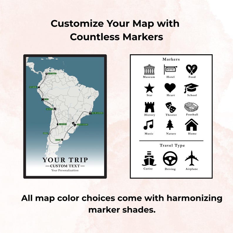 Custom Trip Route Map Print | Personalized Travel Map | World Travel ...