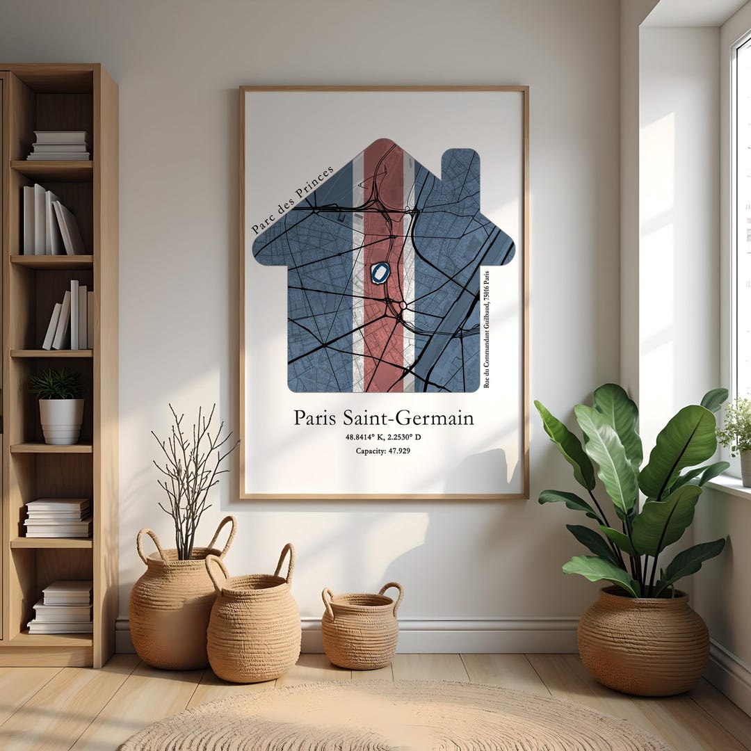 Paris Parc Des Princes Stadium Map, Digital Football Poster, PSG Wall ...