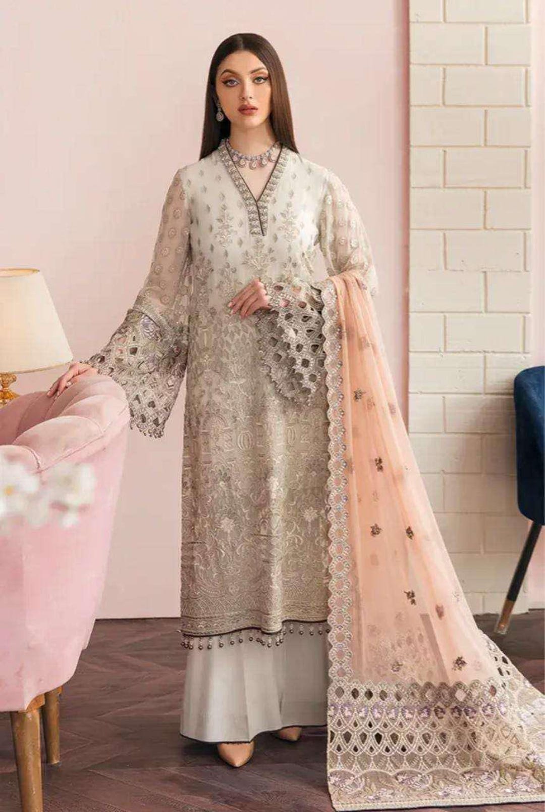 Floosie Luxury Embroidered Organza Suit – Unstitched 3pc Set Pakistani ...