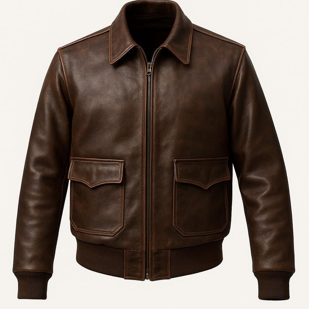 Vintage A2 Cowhide Leather Bomber Jacket: Distressed Brown Biker Coat ...