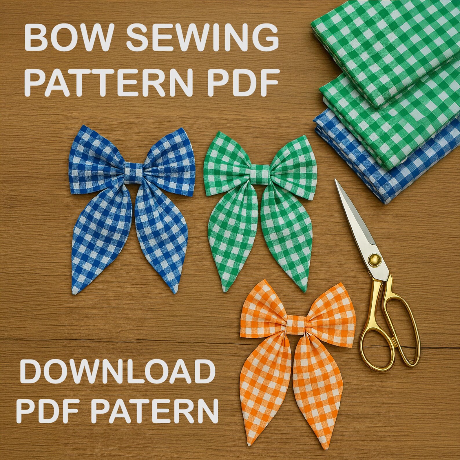 Gingham Check Easy Sewing Bow Pattern, Retro Style Fabric Hair ...