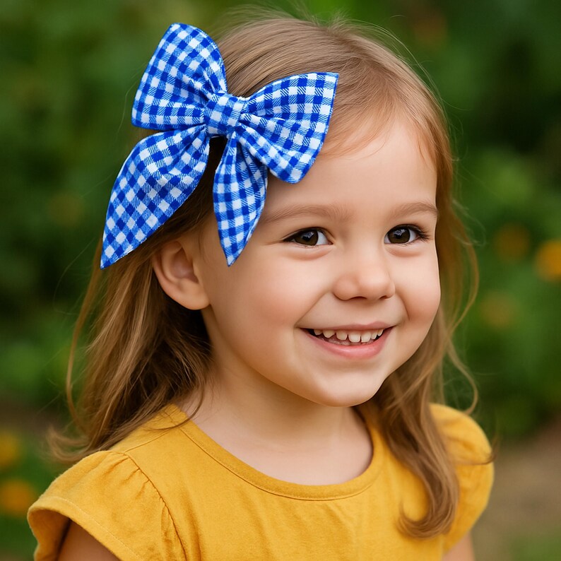 Gingham Check Easy Sewing Bow Pattern, Retro Style Fabric Hair ...