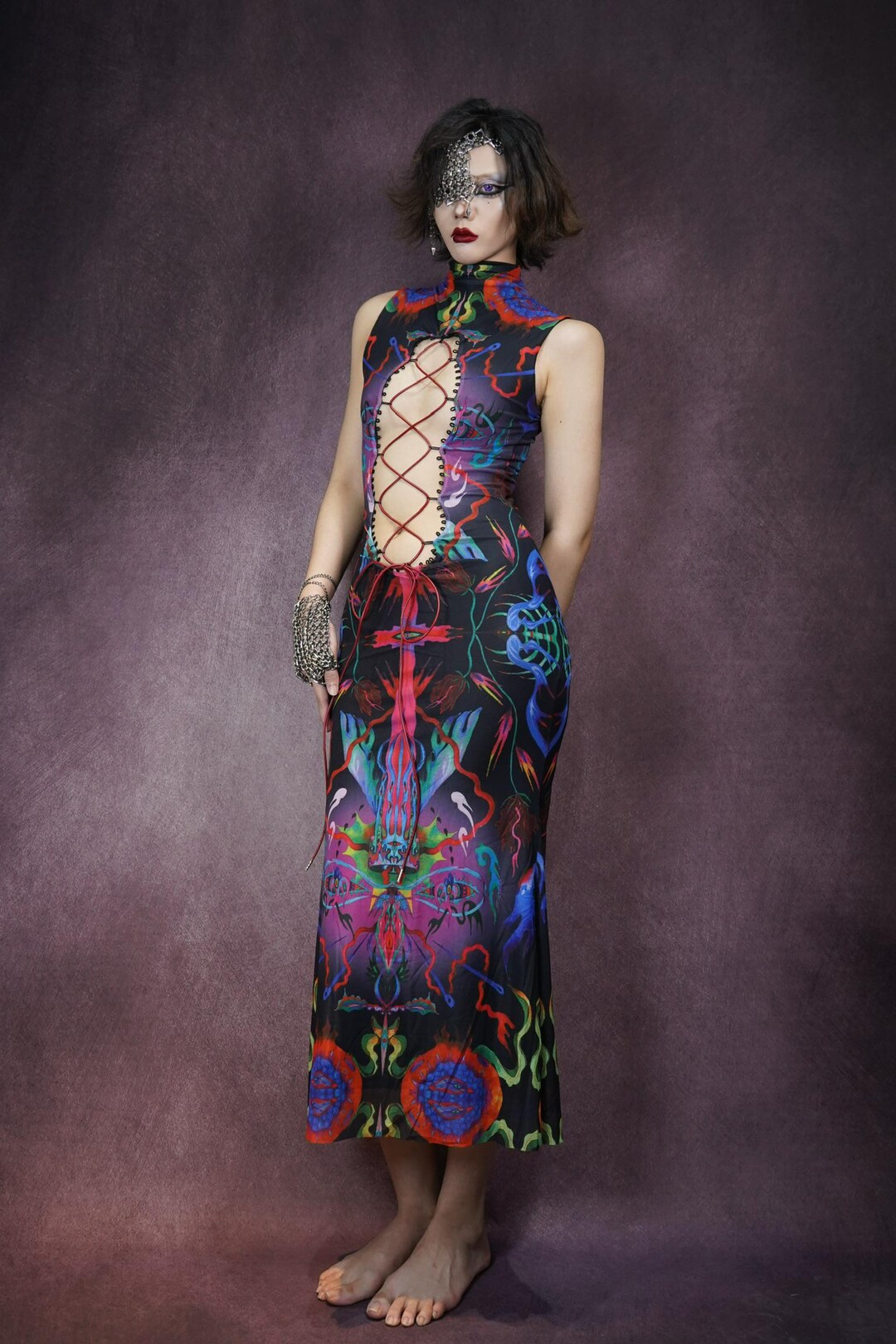 Matrix Goth Alternative Lace-up Mesh Print Dress (multiwear) - Etsy