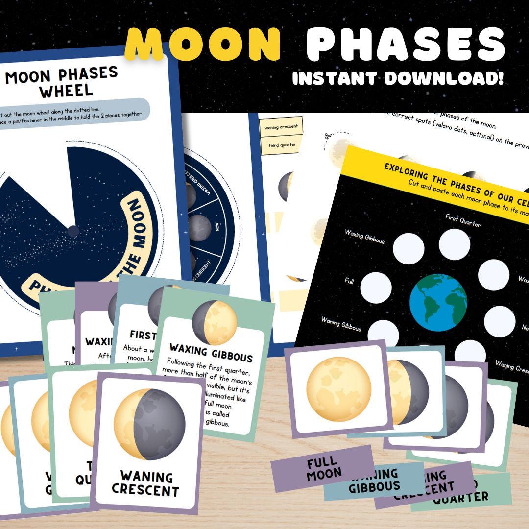 Printable Moon Phases Bundle, Moon Phases Flashcards, Printable ...
