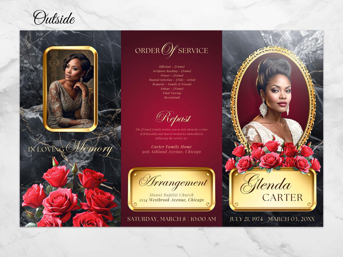 Women Funeral Program Template - Obituary Trifold Template for Lady ...